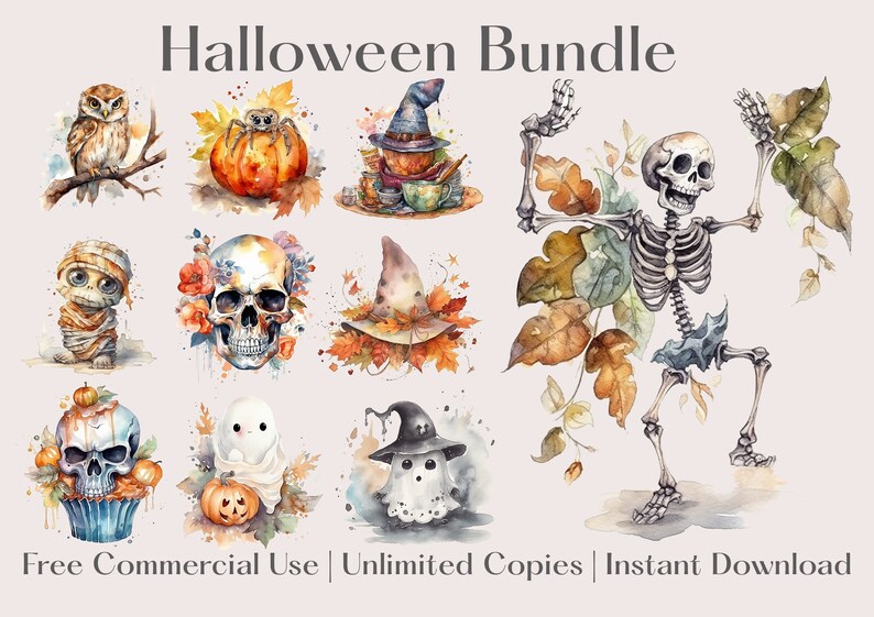 Halloween Watercolor Clipart PNG Bundle, Witch and Wizard Png, Ghost ...