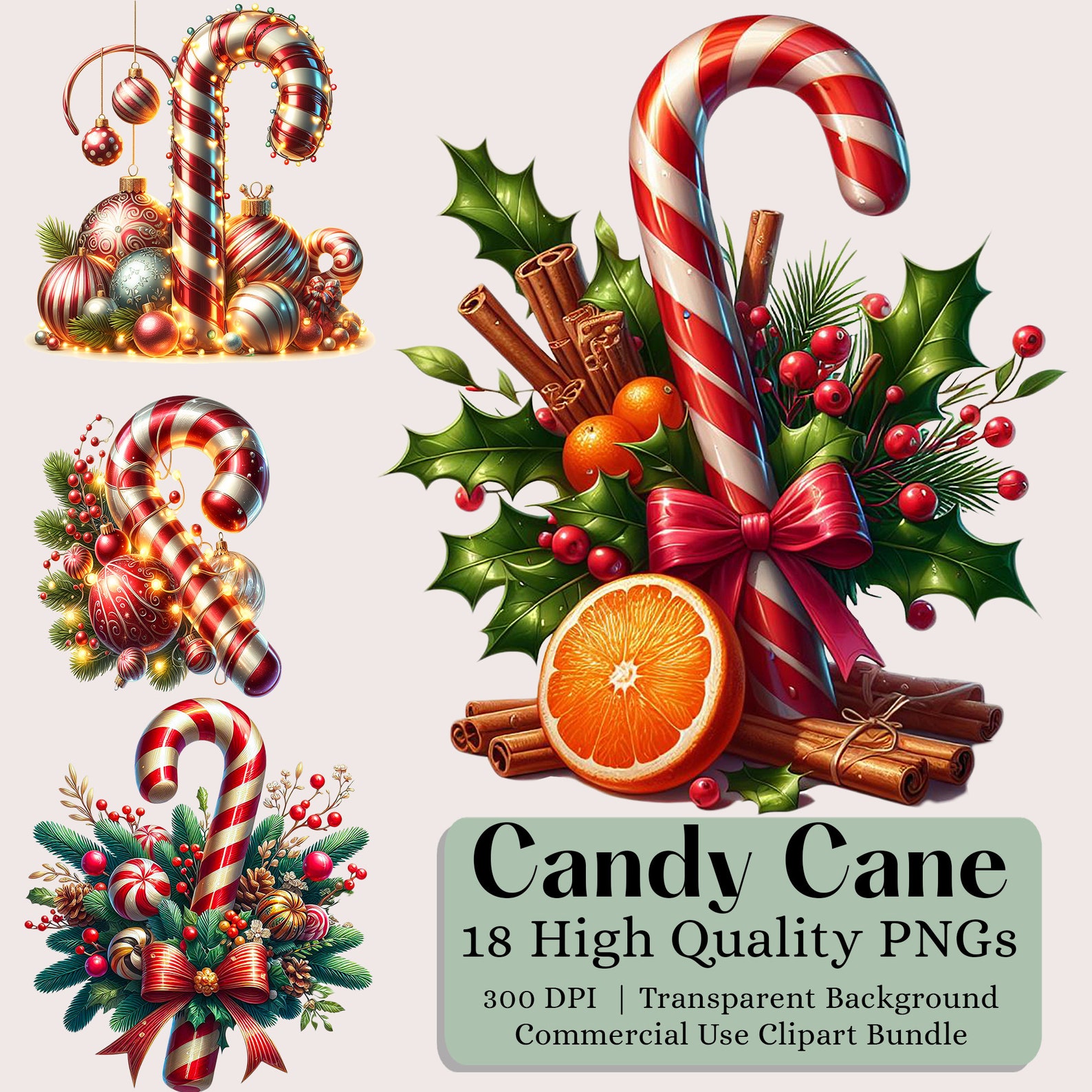 Candy Cane Clipart, High Quality Clipart Bundle, Christmas Digital ...