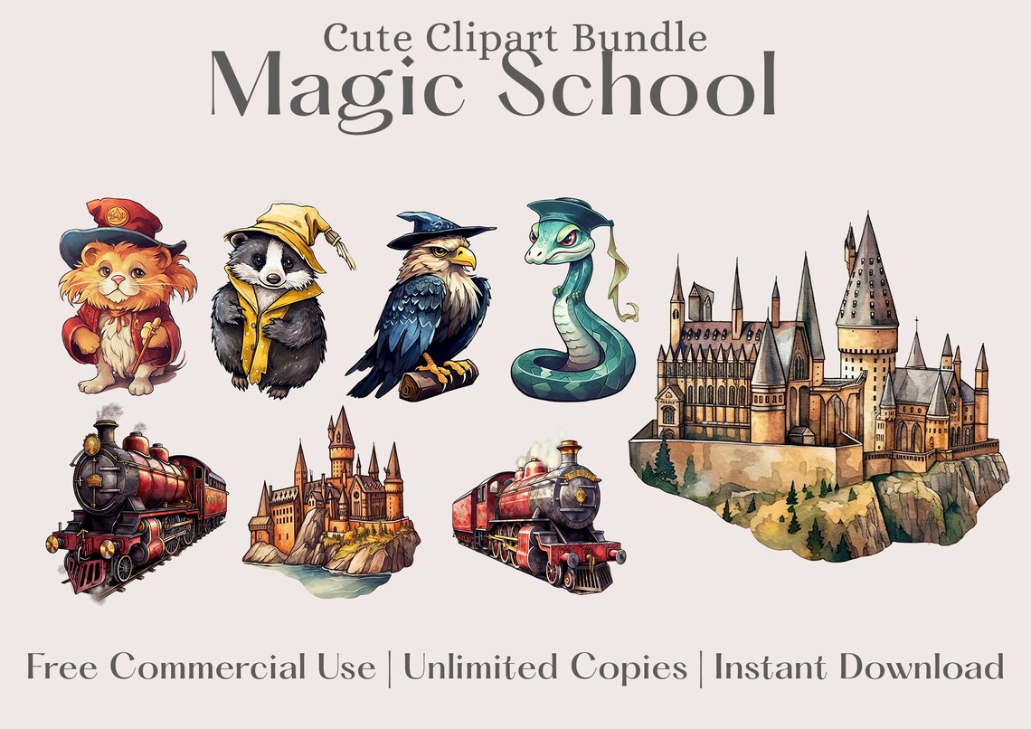 Wizard School Clipart Bundle, Magic School, Witch and Wizard Png. Wands ...
