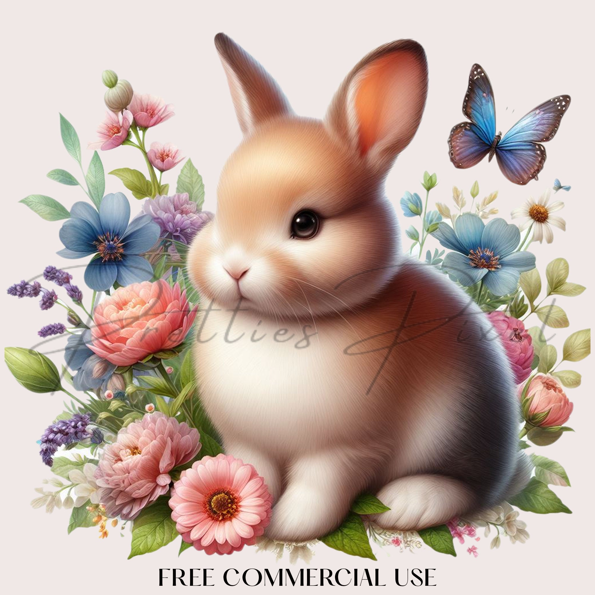 Bunny and Flower Clipart - 11 High Quality Jpgs - Digital Illustration ...