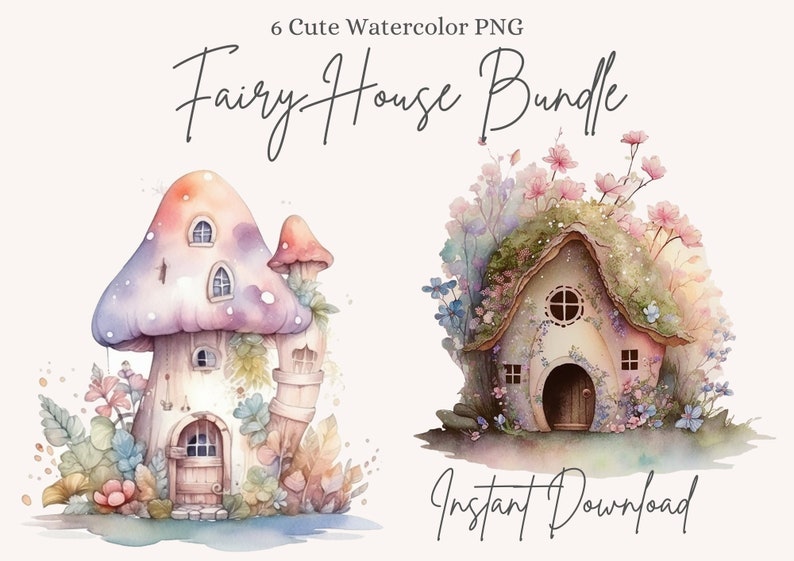 Pastel Fairy House Clipart Cute Watercolor Clipart Fantasy - Etsy