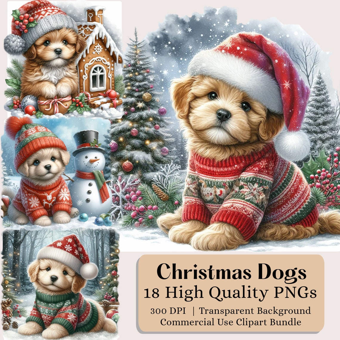 Christmas Puppies Clipart - 18 High Quality PNG, Animals Clipart, Cute ...
