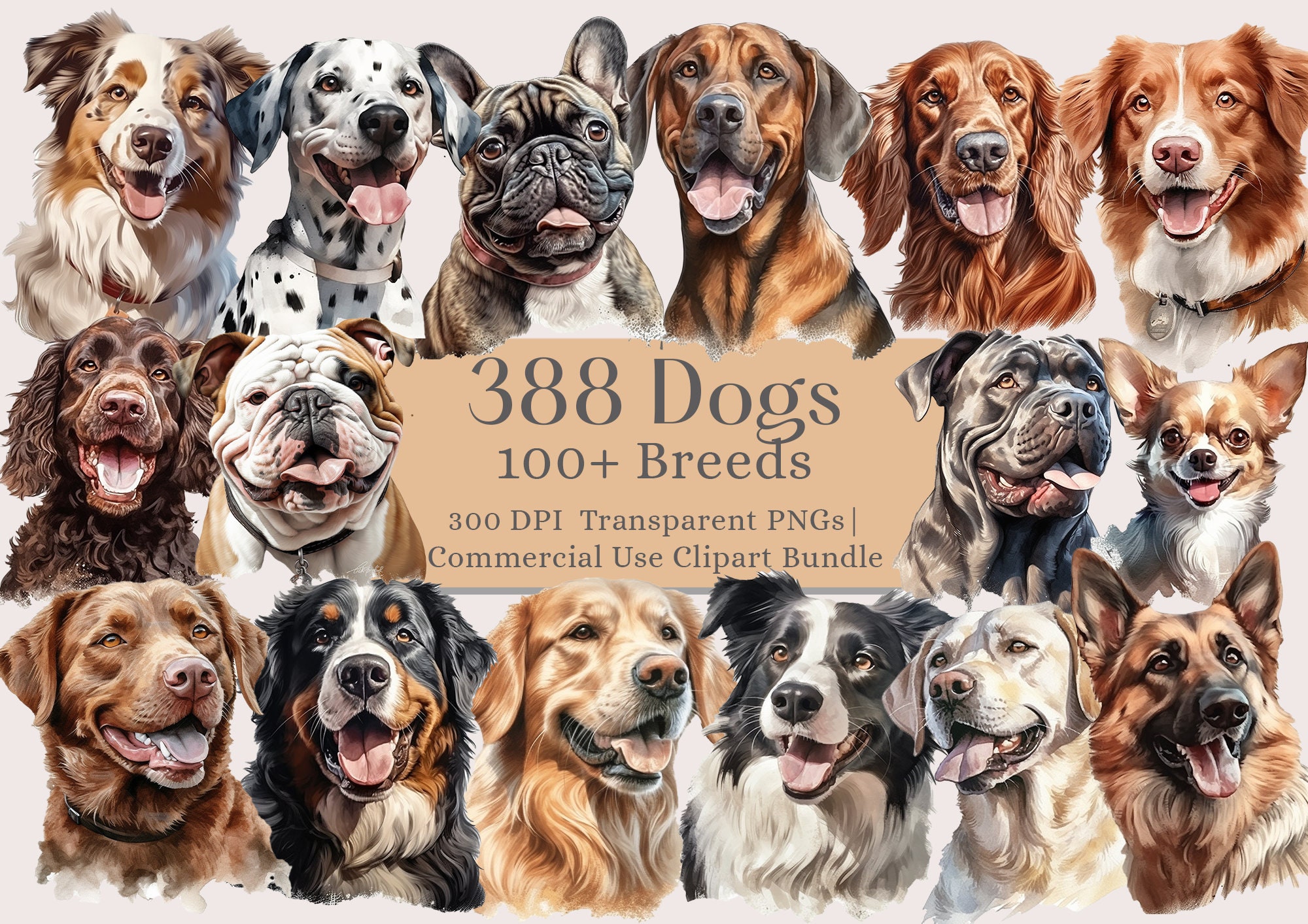 Dog Clipart Bundle 100 Dog Breeds PNG Images Watercolor Dog - Etsy
