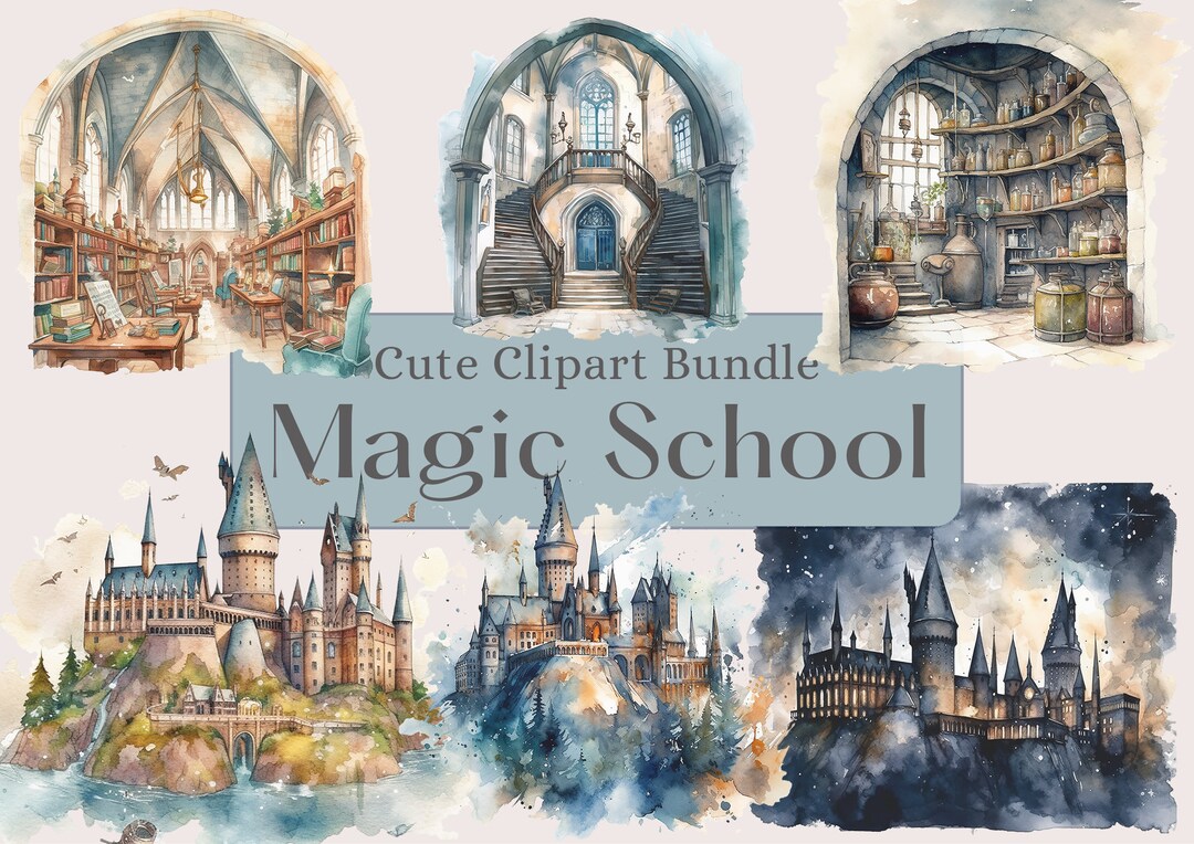 Wizard School Clipart Bundle, Magic School, Witch and Wizard Png. Wands ...