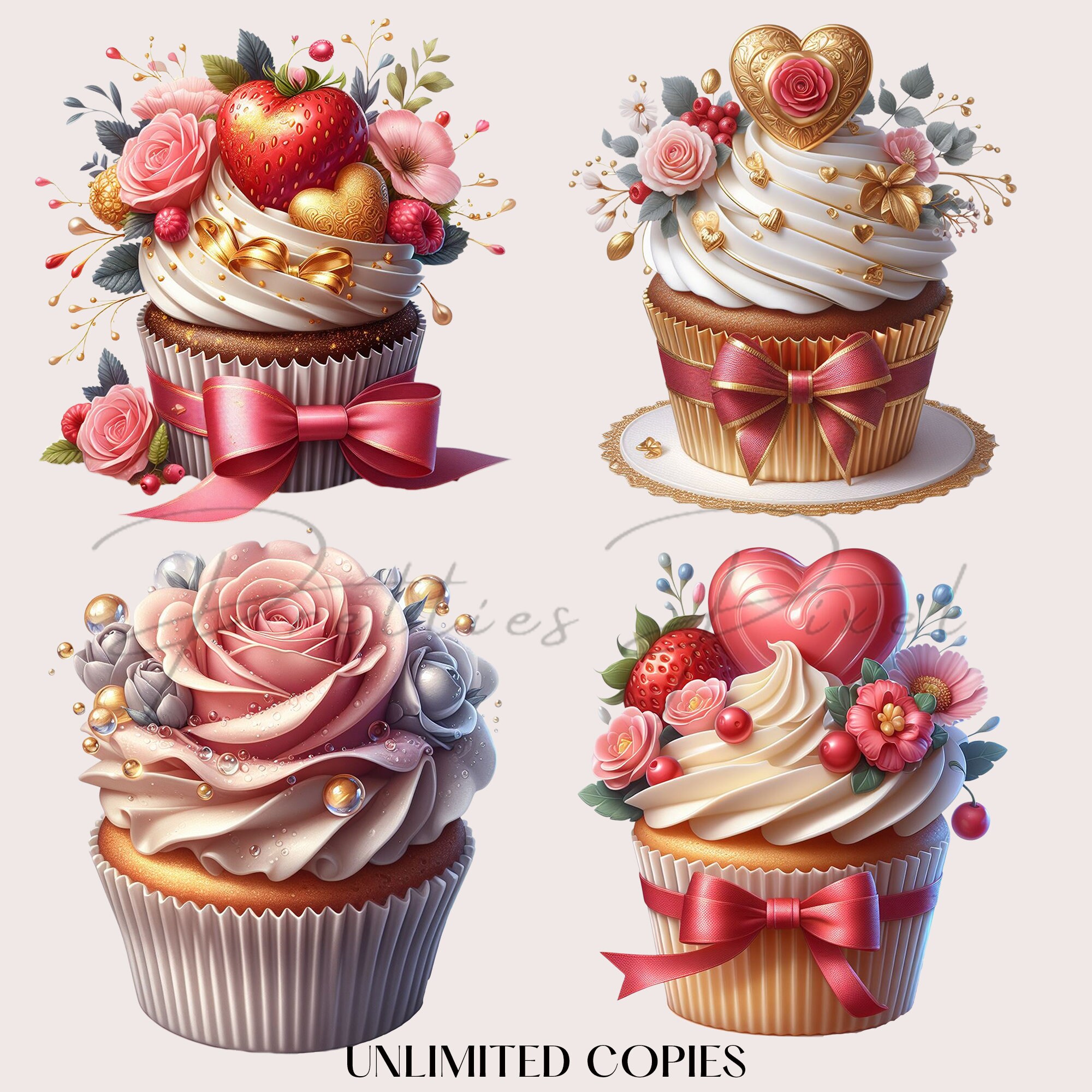 Watercolor Sweet Valentines Clipart, Valentines Cupcake Clipart 16 High ...