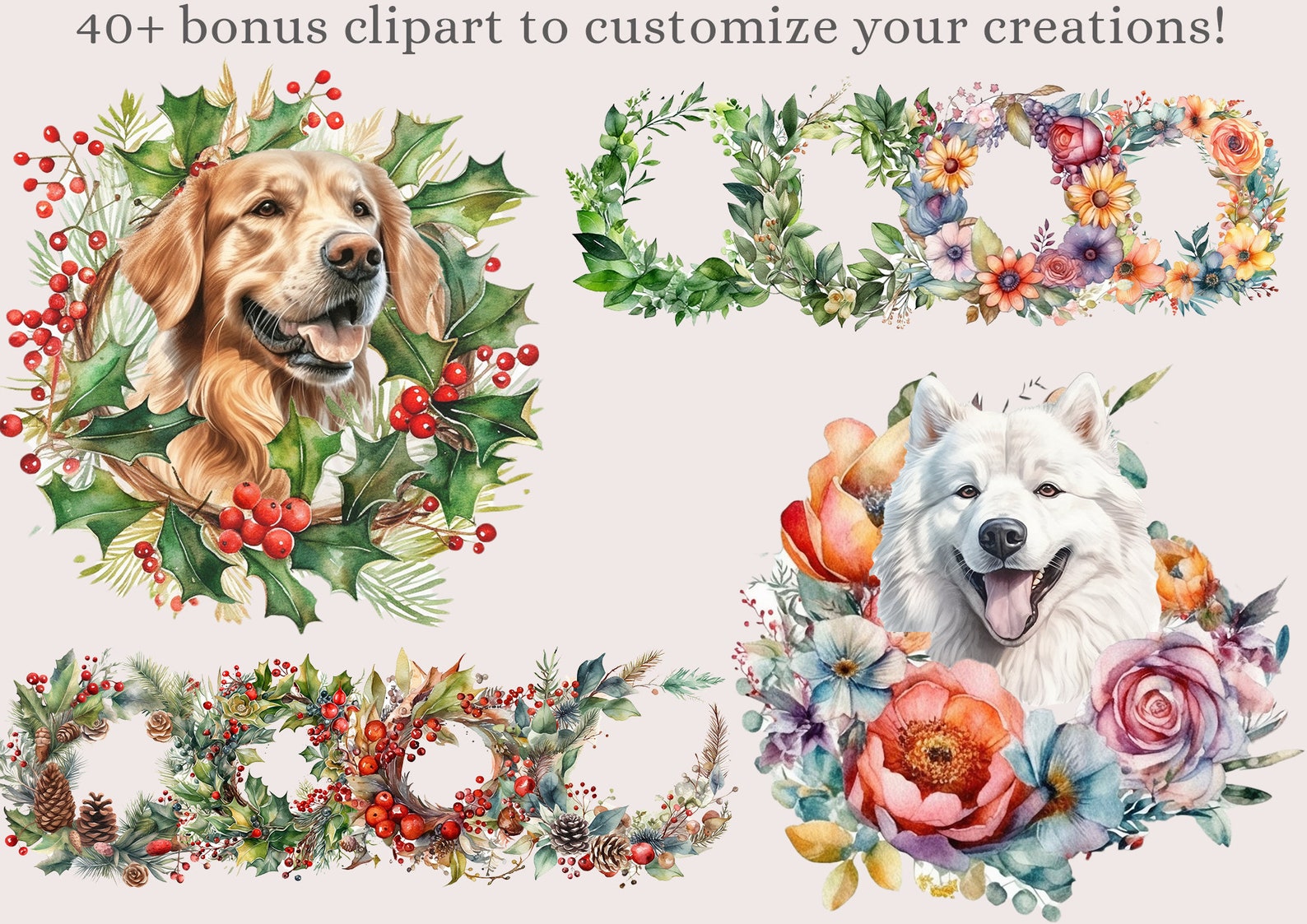 Dog Clipart Bundle, 100 Dog Breeds PNG Images, Watercolor Dog Clipart ...