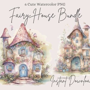 Watercolor Fairy House Clipart, Cute Clipart, Pastel Fantasy Clipart ...