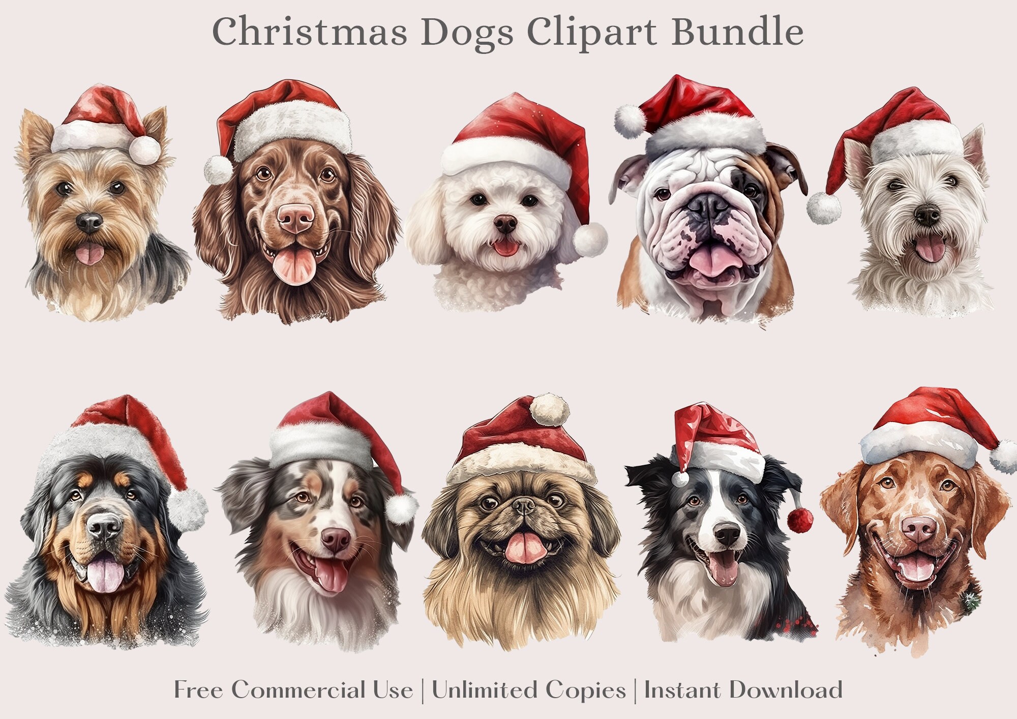 Christmas Dog Clipart, 100 Dog Breeds PNG Images, Watercolor Dog ...