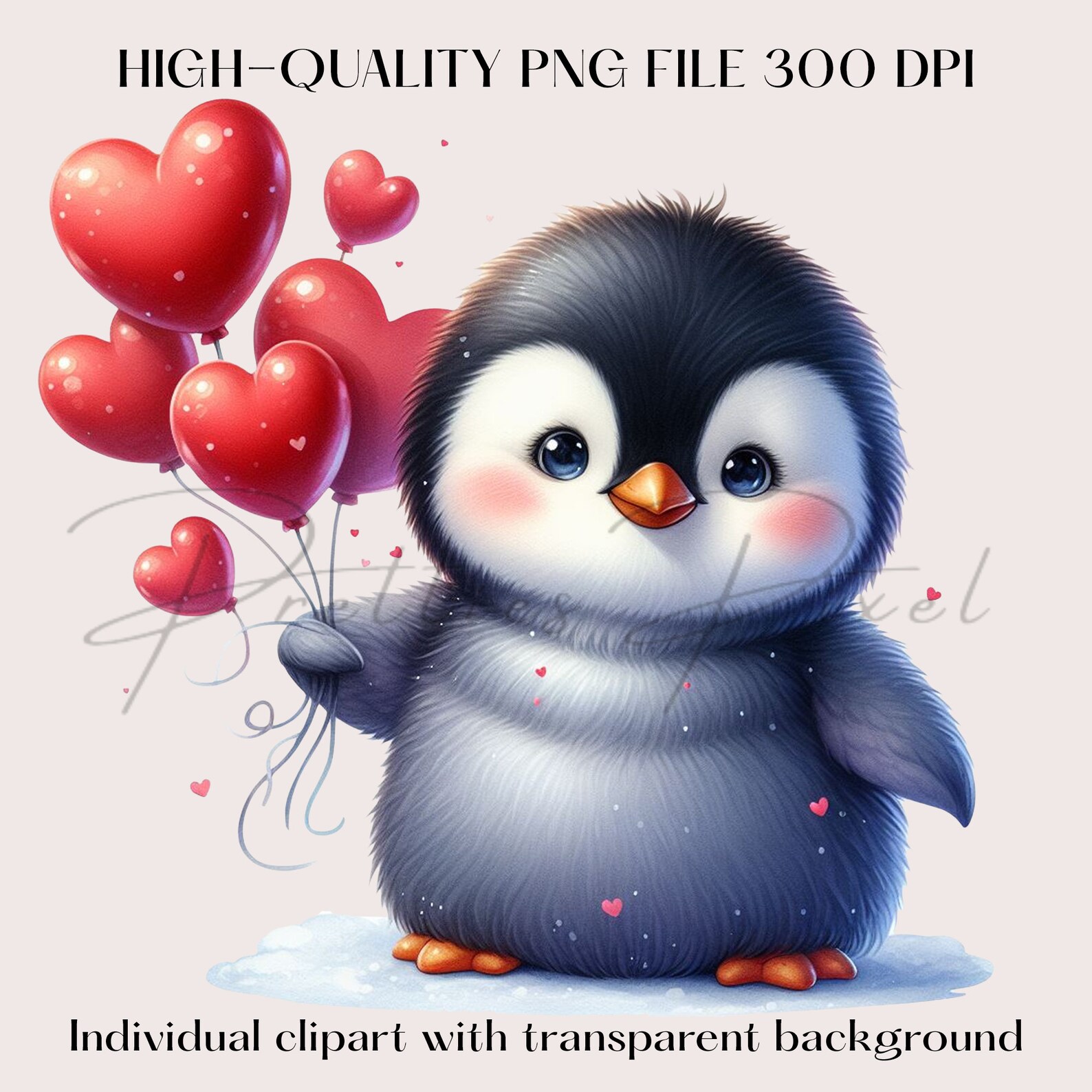 Watercolor Valentines Penguin Clipart, 14 High Quality Pngs, Valentines ...