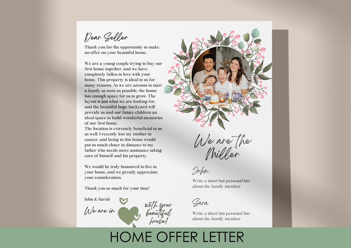 Home Offer Letter, Buyer Offer Letter, Letter to Home Seller, Real ...