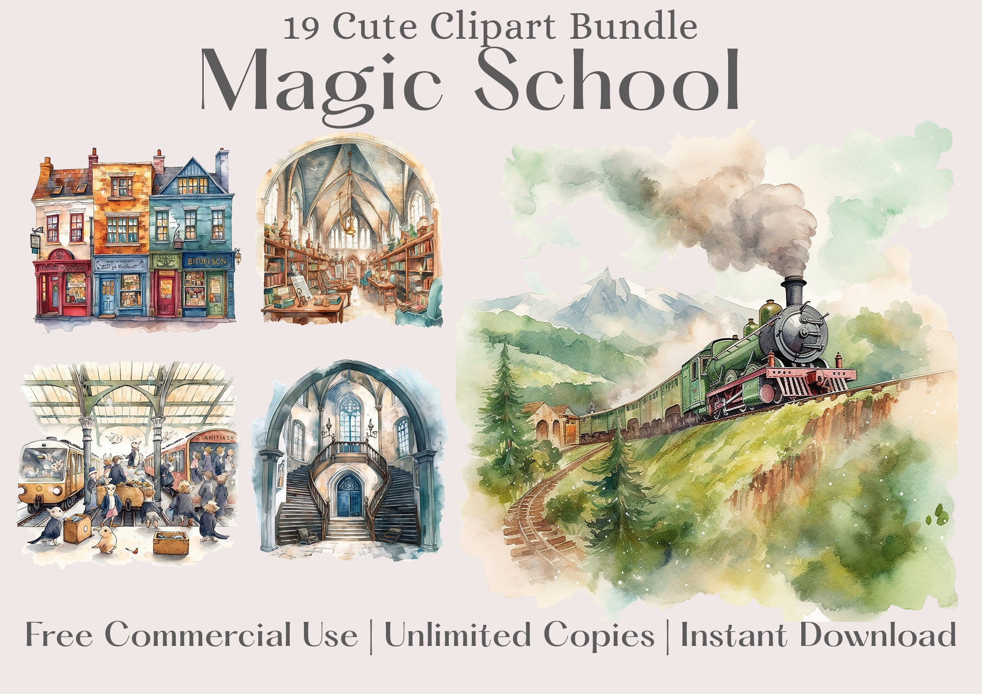 Wizard School Clipart Bundle, Magic School, Witch and Wizard Png. Wands ...
