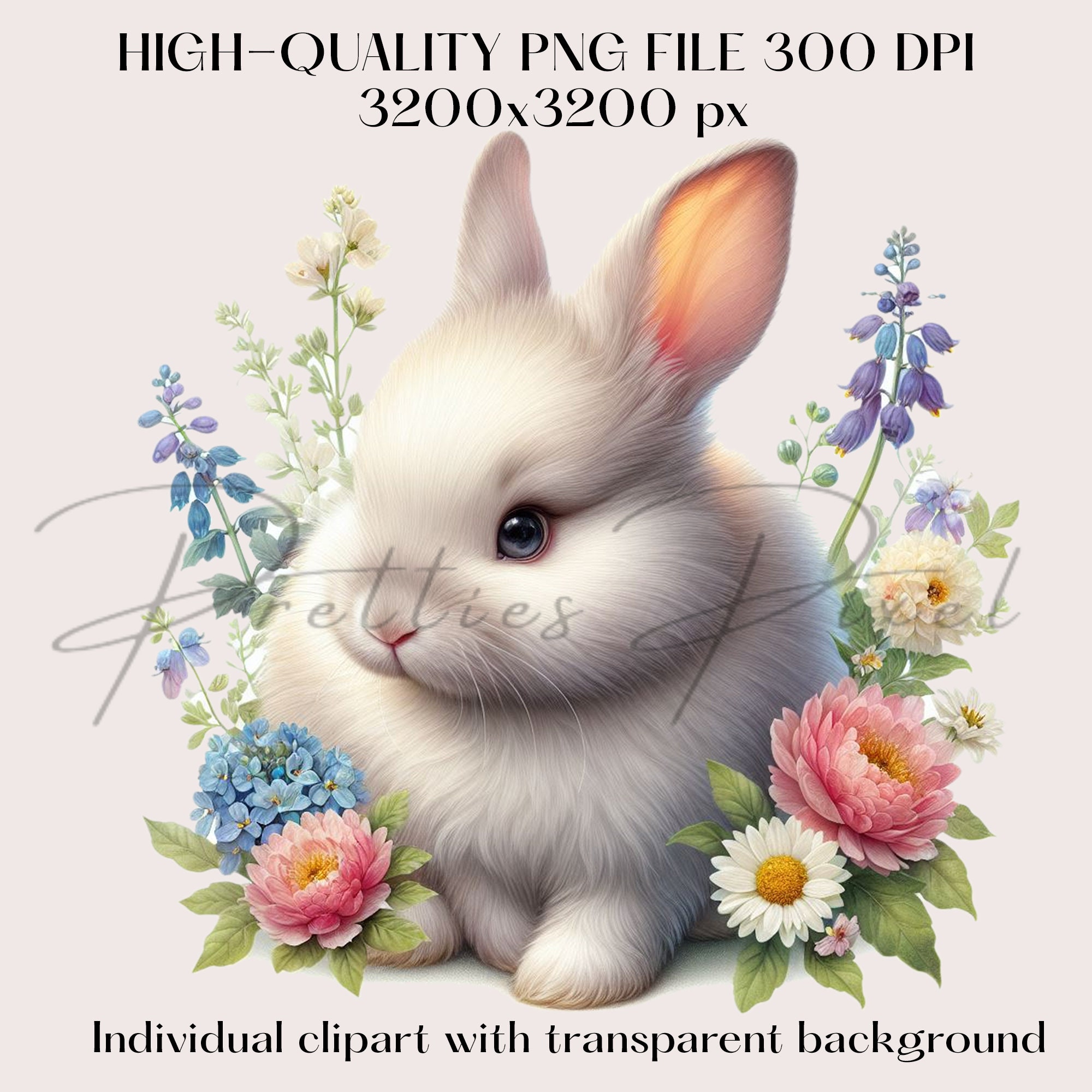 Bunny and Flower Clipart 11 High Quality Jpgs Digital Illustration ...