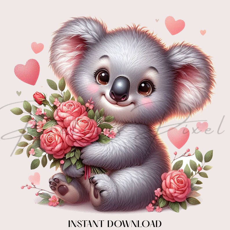 Watercolor Valentines Koala Clipart, 17 High Quality Pngs, Valentines ...