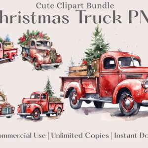 Watercolor Christmas Clipart. Christmas Truck, Snowman Clipart, Santa ...