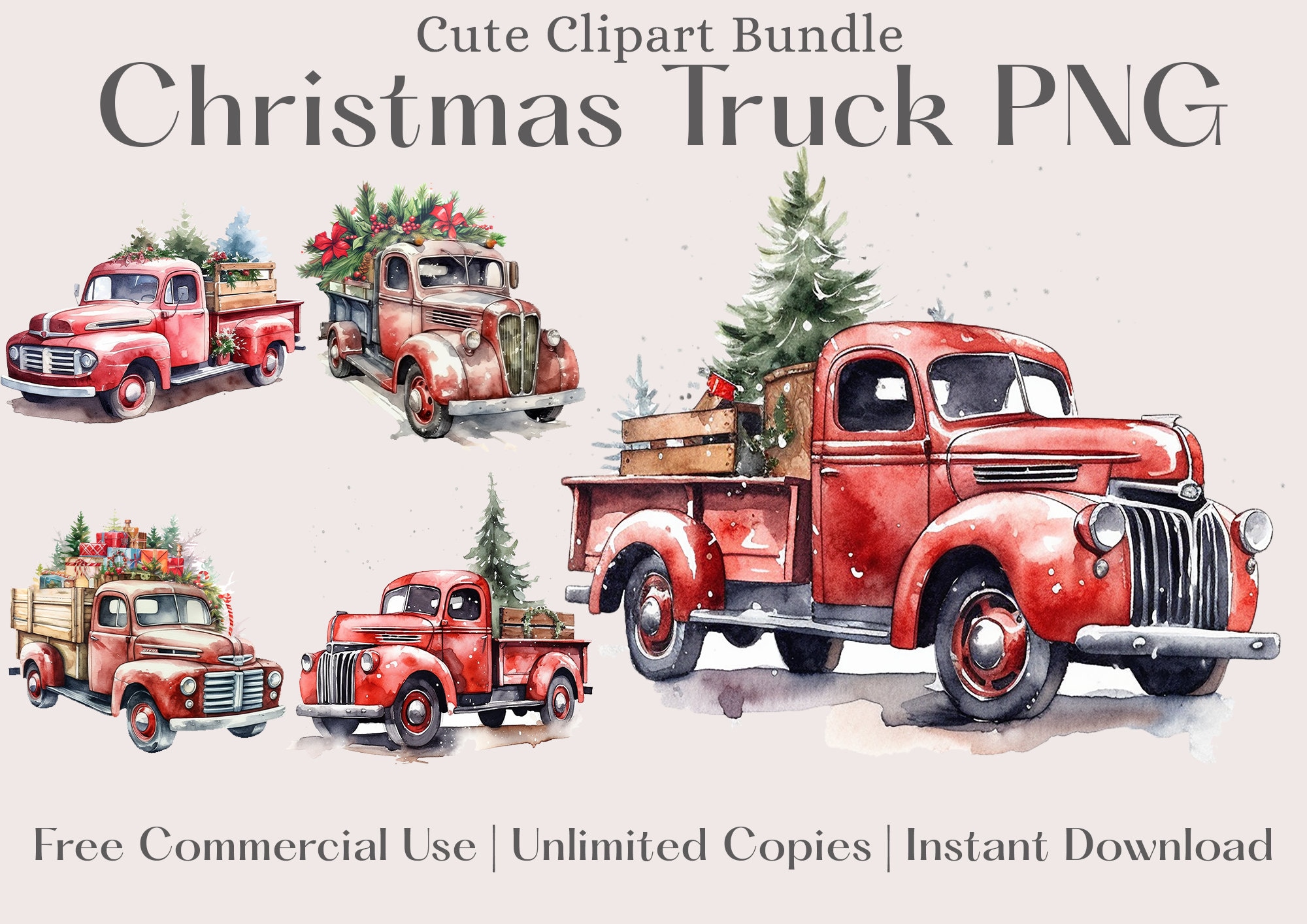 Watercolor Christmas Clipart. Christmas Truck, Snowman Clipart, Santa ...