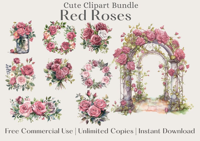 Pink Roses Clipart - Watercolor Floral Clipart - Pink Flowers - Floral ...