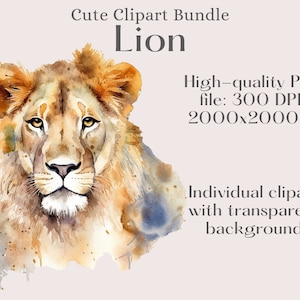 Lion Watercolor Clipart, Safari Animals Clipart Bundle, Jungle Safari ...