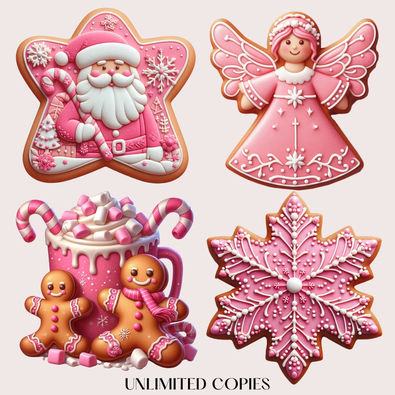 Watercolor Pink Christmas Gingerbread Clipart, Christmas Cookie ...