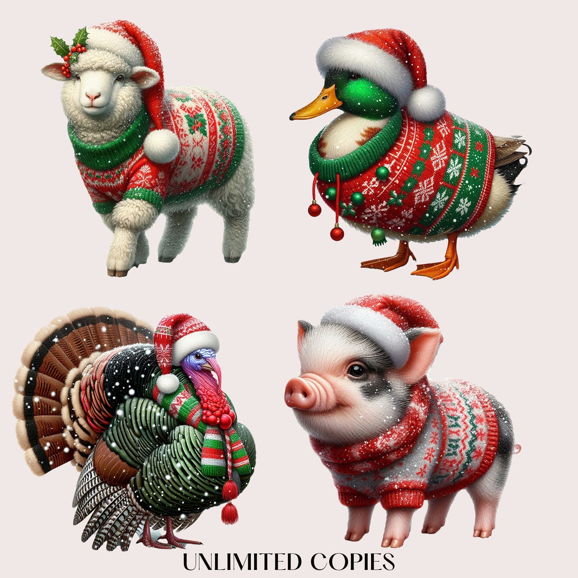 Christmas Farm Animals Watercolor Clipart Bundle, Festive Farm Images ...