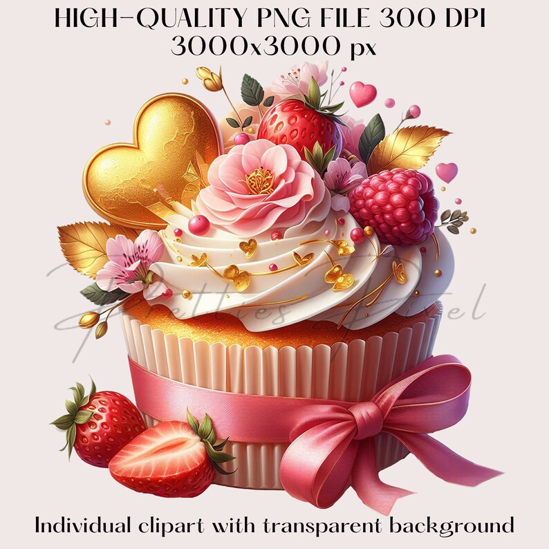 Watercolor Sweet Valentines Clipart, Valentines Cupcake Clipart 16 High ...