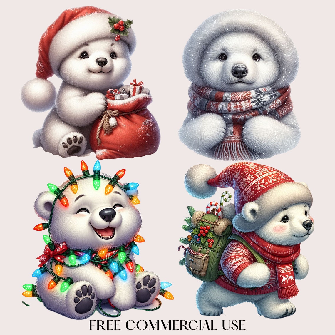 Winter Polar Bear Clipart, 20 High Quality Pngs, Christmas Graphics ...