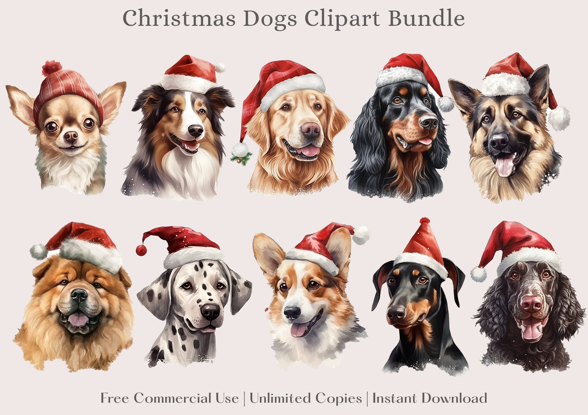 Christmas Dog Clipart, 100 Dog Breeds PNG Images, Watercolor Dog ...
