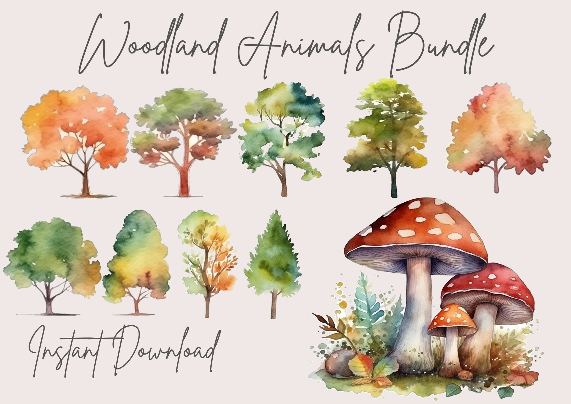 Woodland Animals Watercolor Clipart , Fox, Bear, Deer, Owl, Bird ...