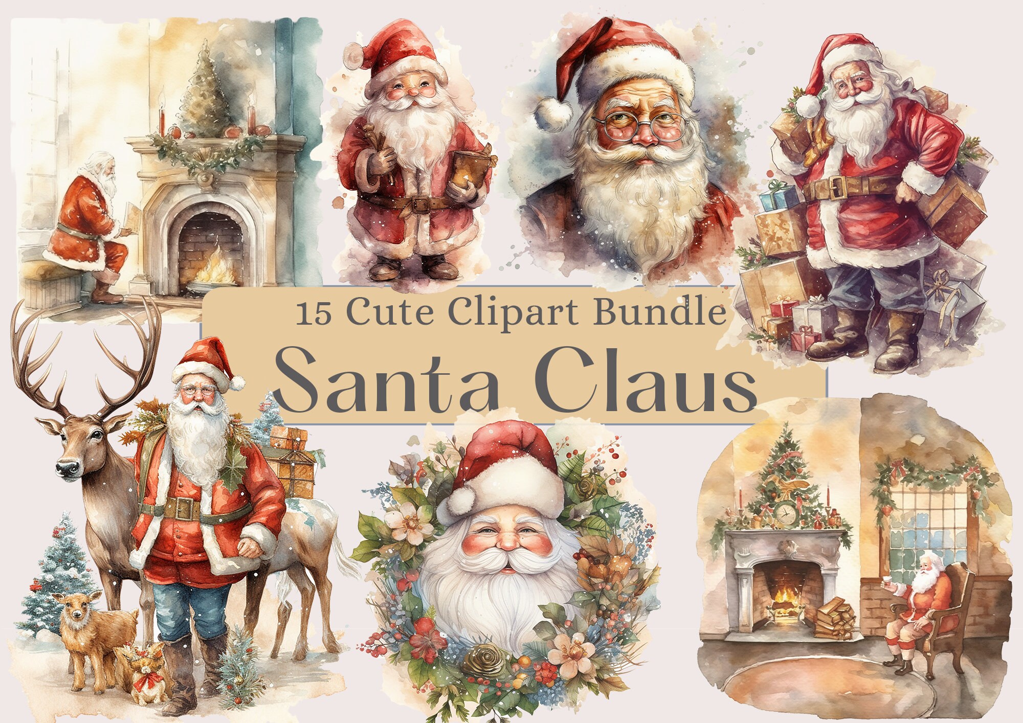 Santa Claus Clipart, Watercolor Christmas Clipart, Christmas PNG, Santa ...