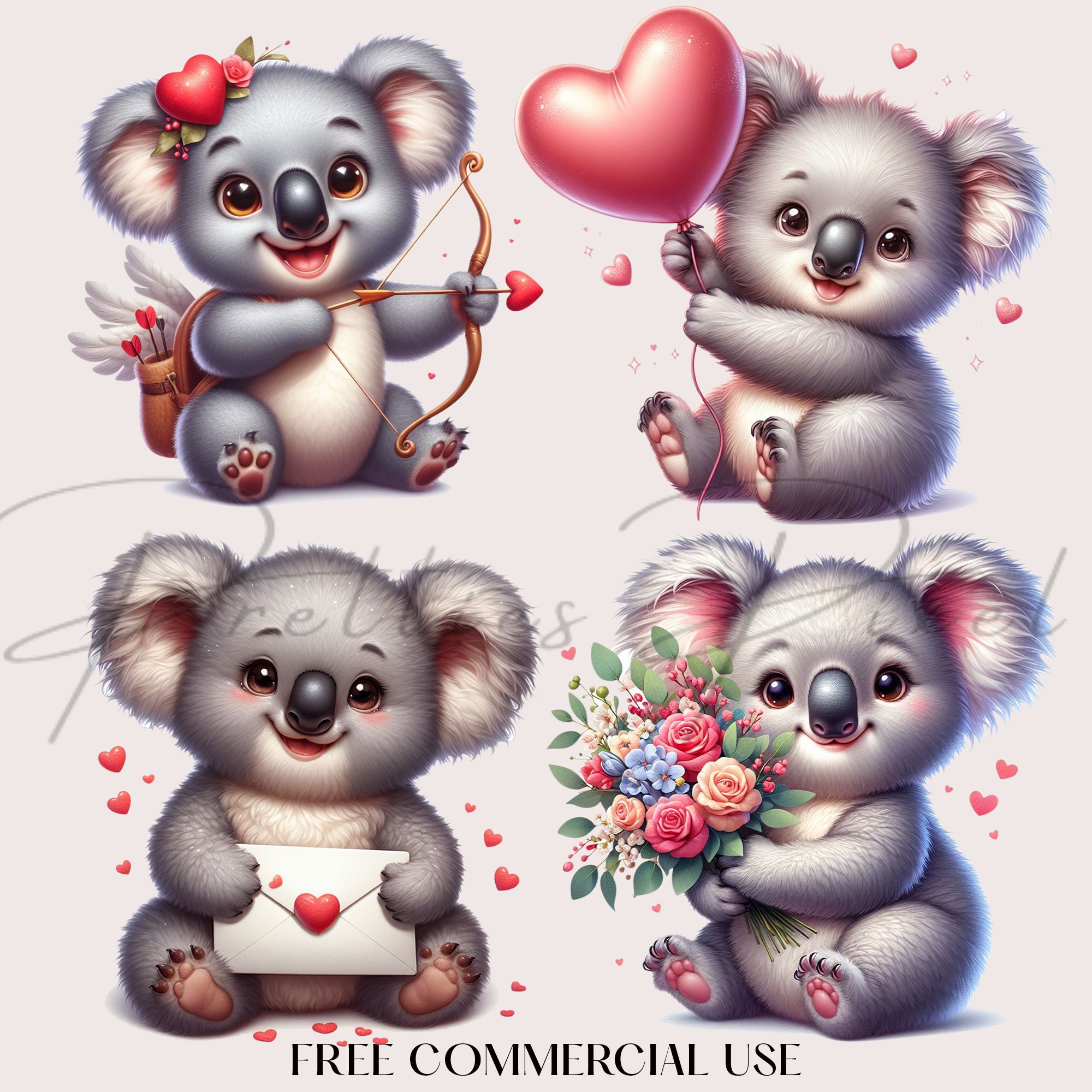 Watercolor Valentines Koala Clipart, 17 High Quality Pngs, Valentines ...