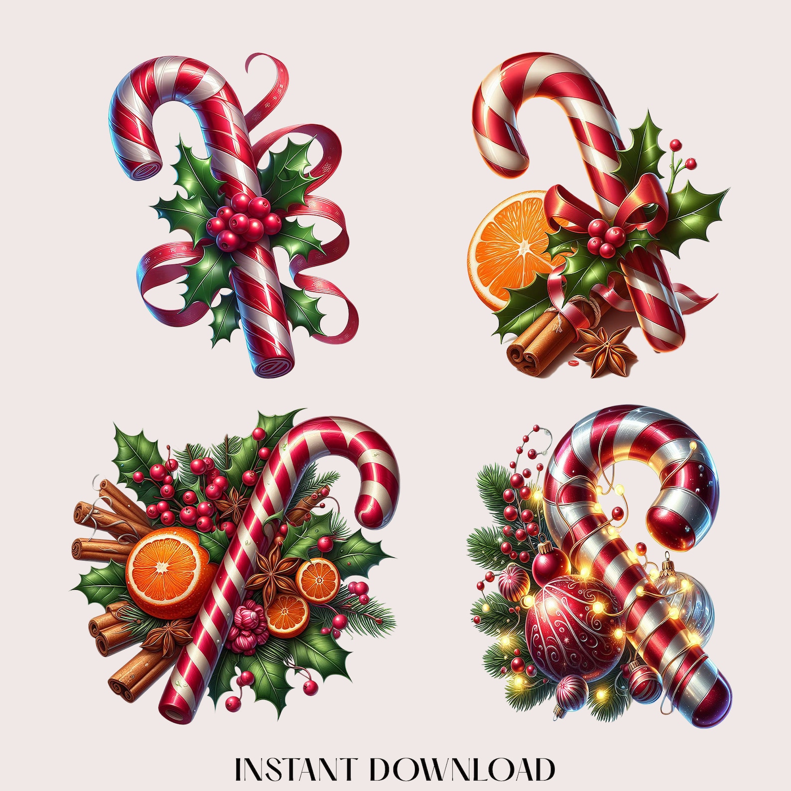 Candy Cane Clipart, High Quality Clipart Bundle, Christmas Digital ...