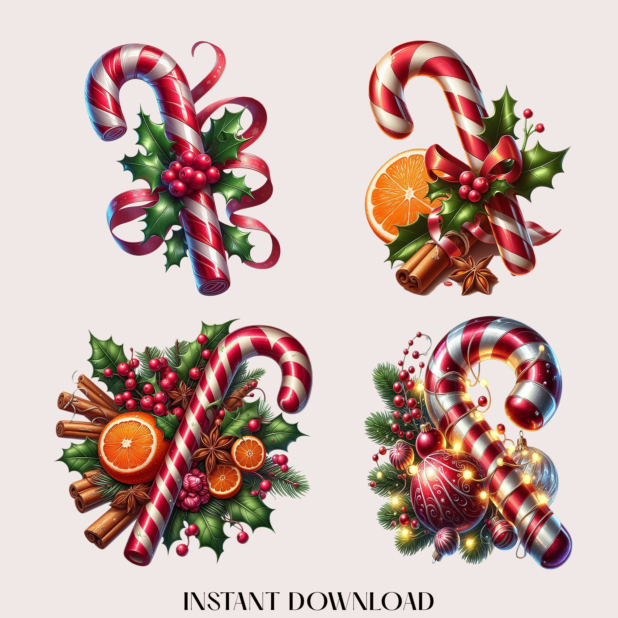 Candy Cane Clipart, High Quality Clipart Bundle, Christmas Digital ...