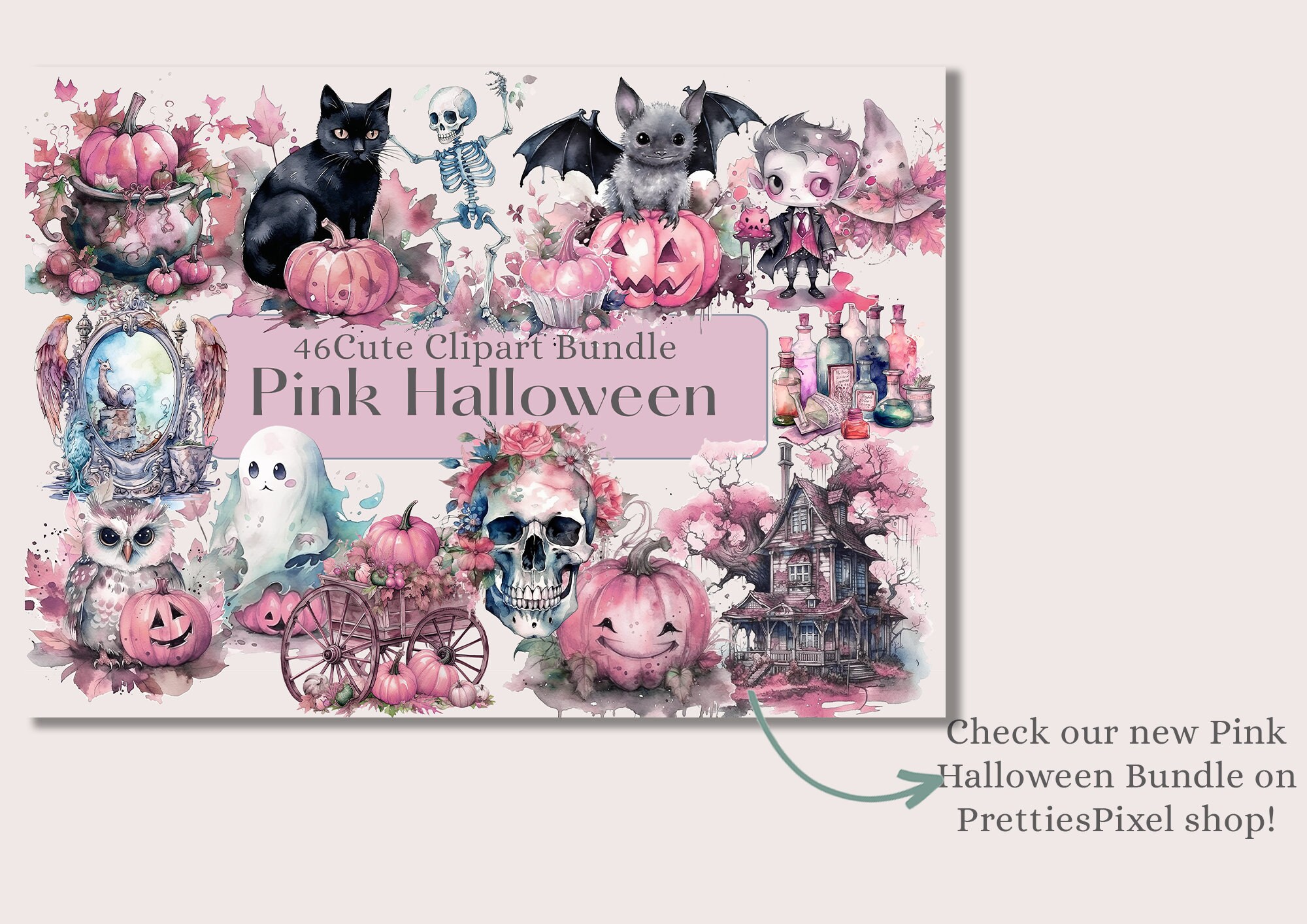 Halloween Watercolor Clipart PNG Bundle, Witch and Wizard Png, Ghost ...