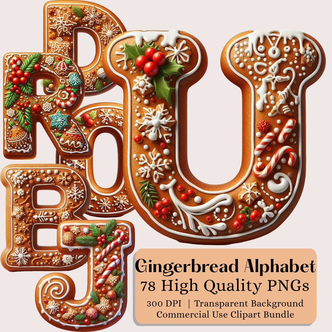 Watercolor Gingerbread Cookie Alphabet Clipart, 78 Christmas Alphabet ...