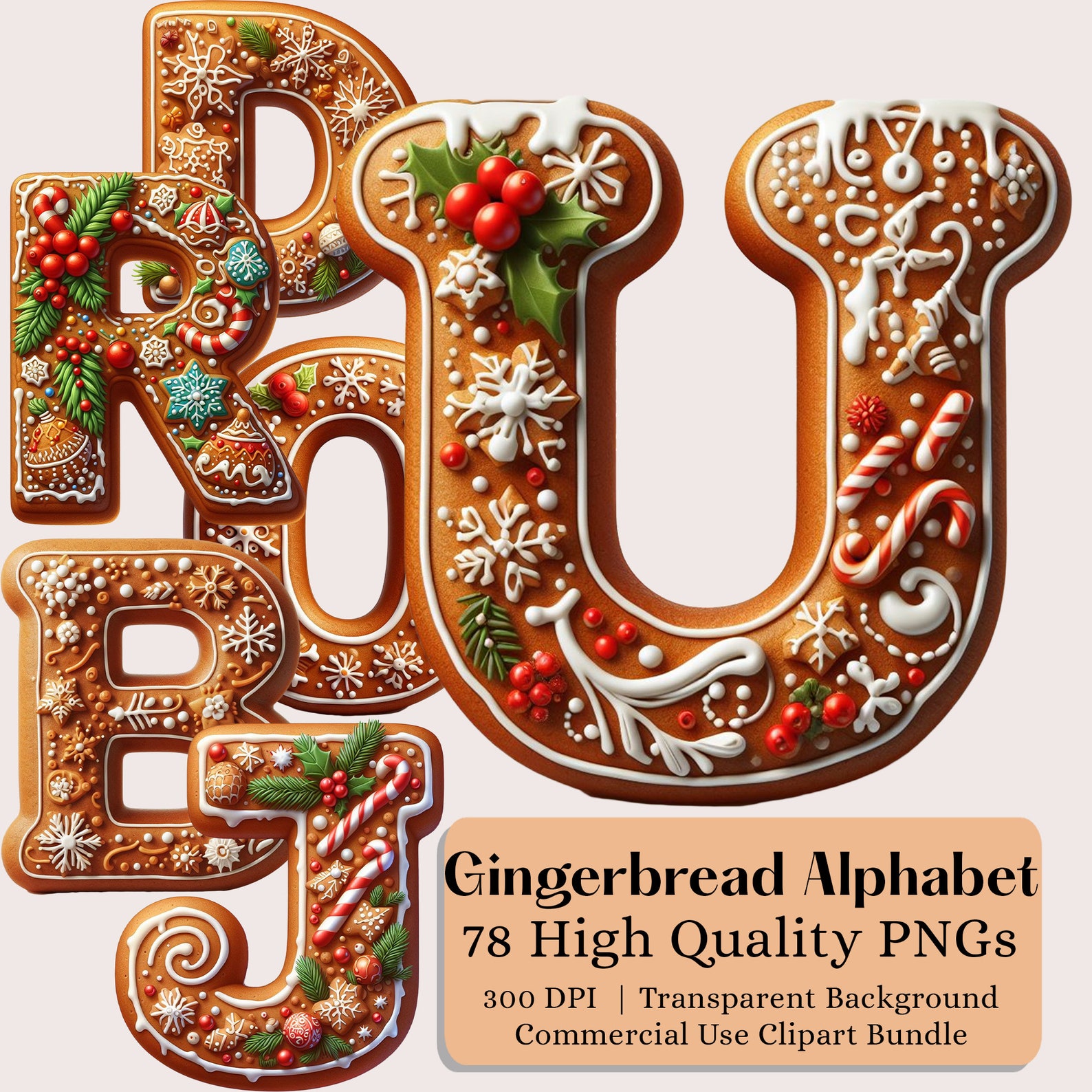 Watercolor Gingerbread Cookie Alphabet Clipart, 78 Christmas Alphabet ...