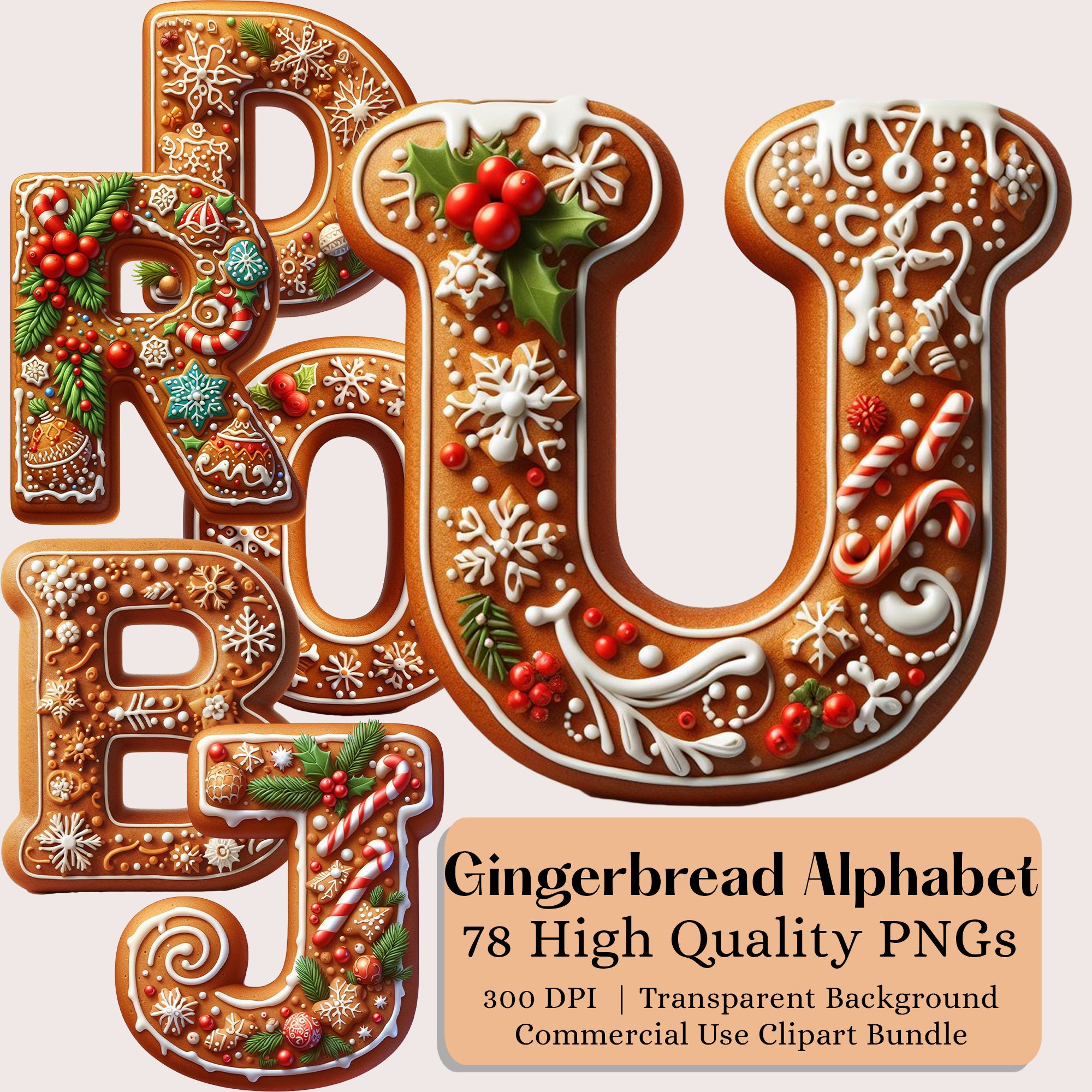 Watercolor Gingerbread Cookie Alphabet Clipart, 78 Christmas Alphabet ...