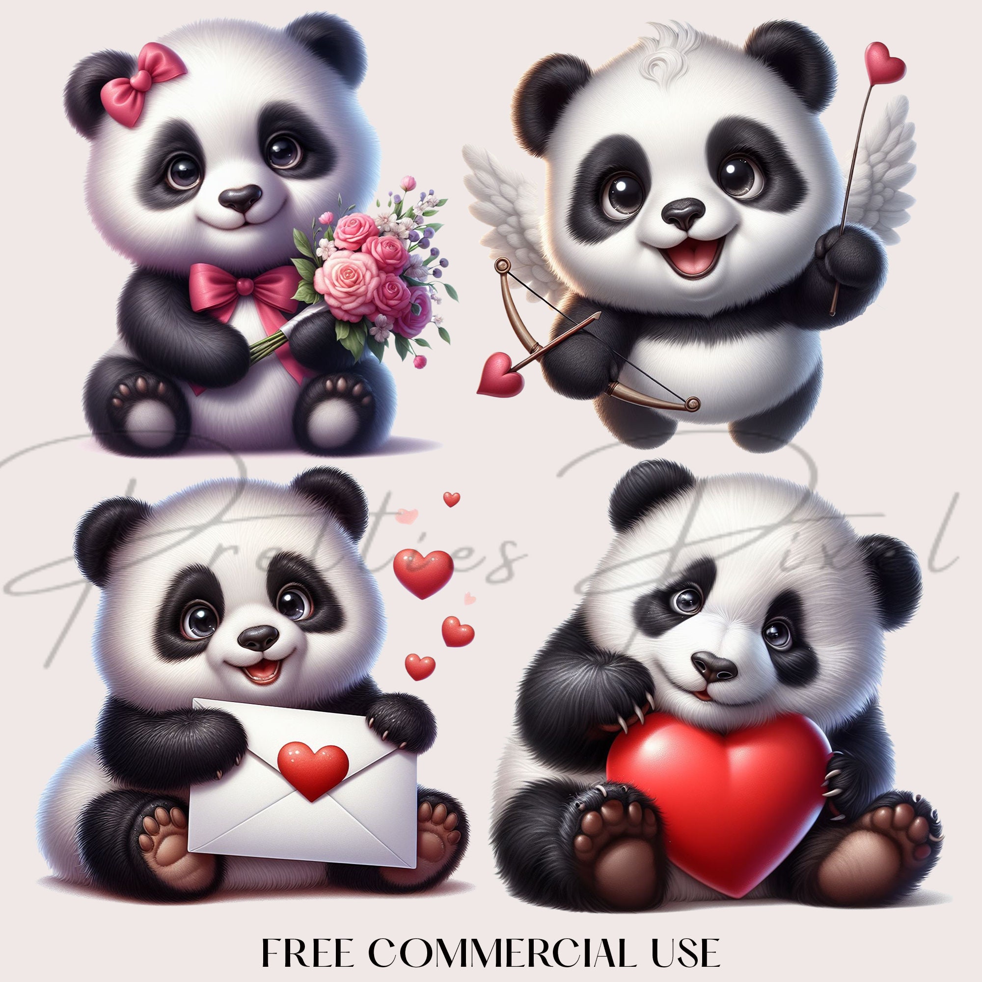 Watercolor Valentines Panda Clipart, 15 High Quality Pngs, Valentines ...