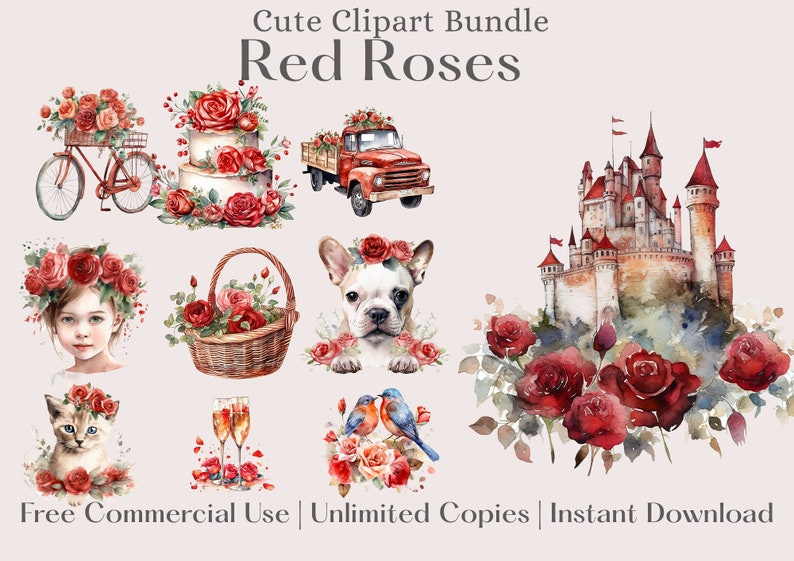 Red Roses Clipart Watercolor Floral Clipart Red Flowers Floral Clipart ...