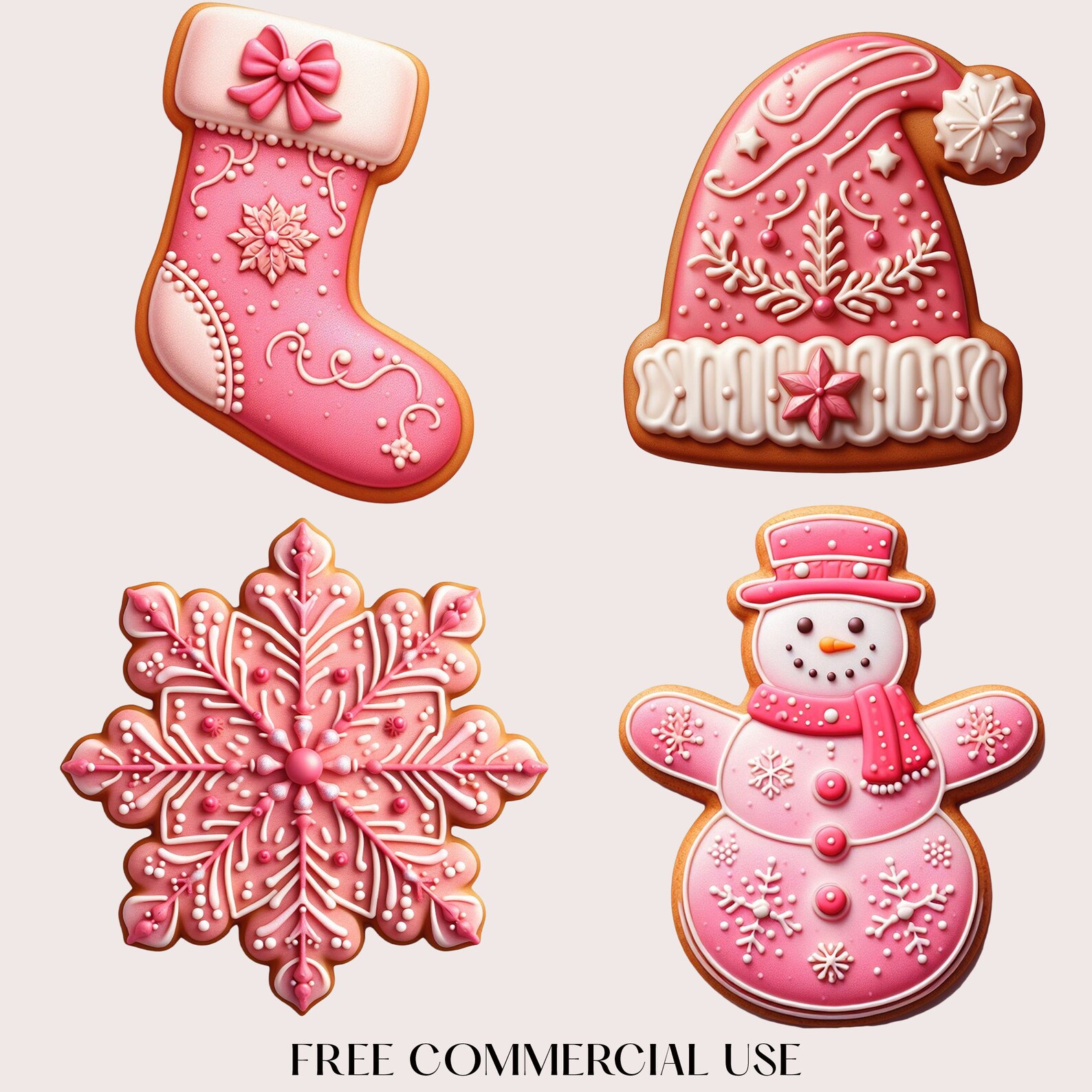 Watercolor Pink Christmas Gingerbread Clipart, Christmas Cookie ...