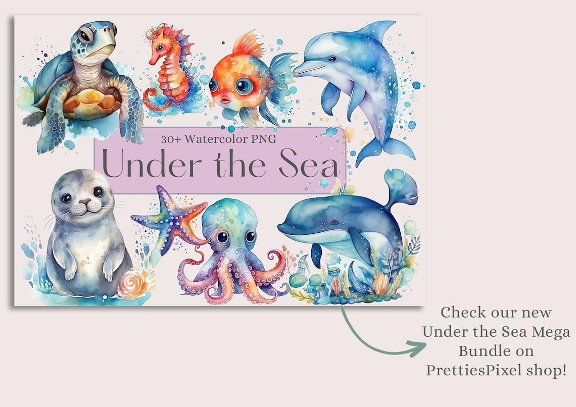 Watercolor Sea Turtle Clipart, Cute Nautical Ocean Animals PNG, Fish ...