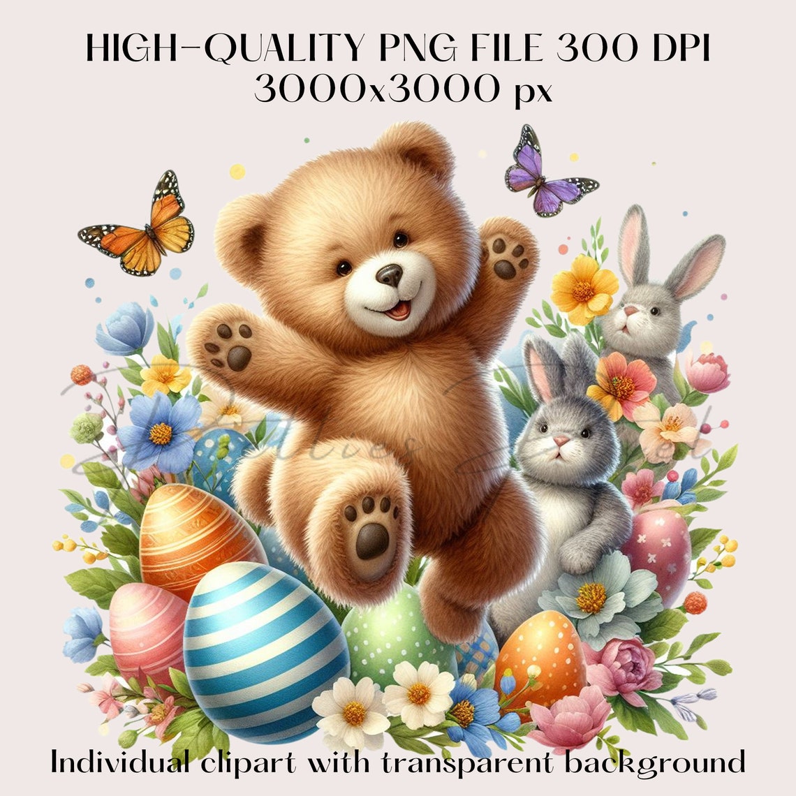 Watercolor Teddy Bear Clipart Bundle, Spring Clipart, Easter Clipart ...