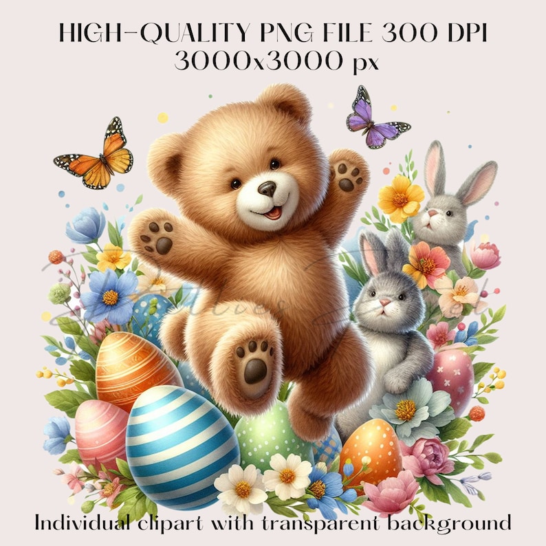 Watercolor Teddy Bear Clipart Bundle, Spring Clipart, Easter Clipart ...