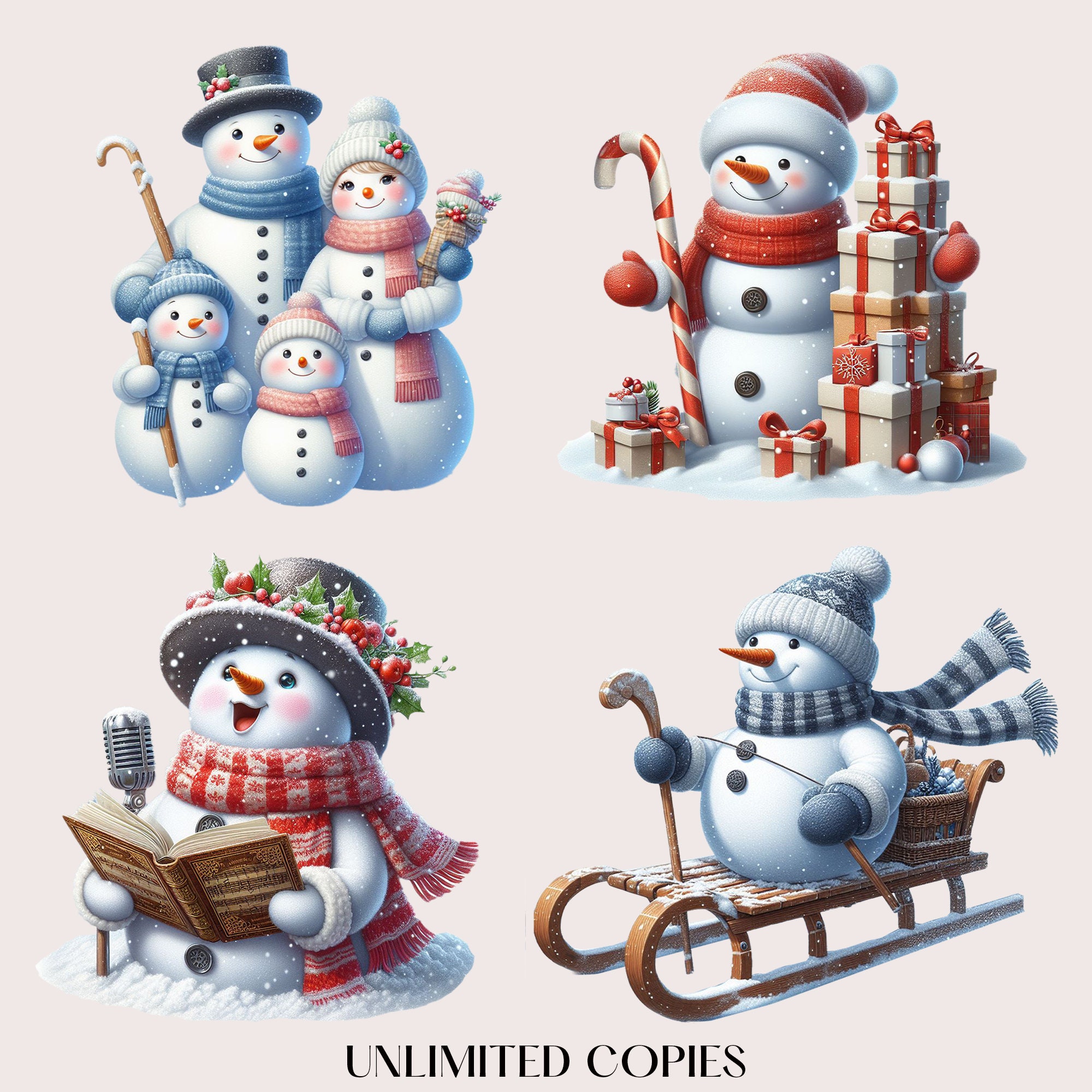 Snowman Clipart, High Quality, Watercolor Clipart Bundle, Christmas ...