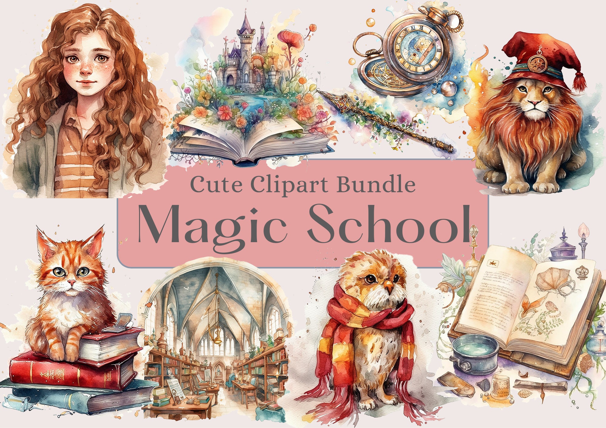 Wizard School Clipart Bundle, Magic School Clipart, Magic Animals ...