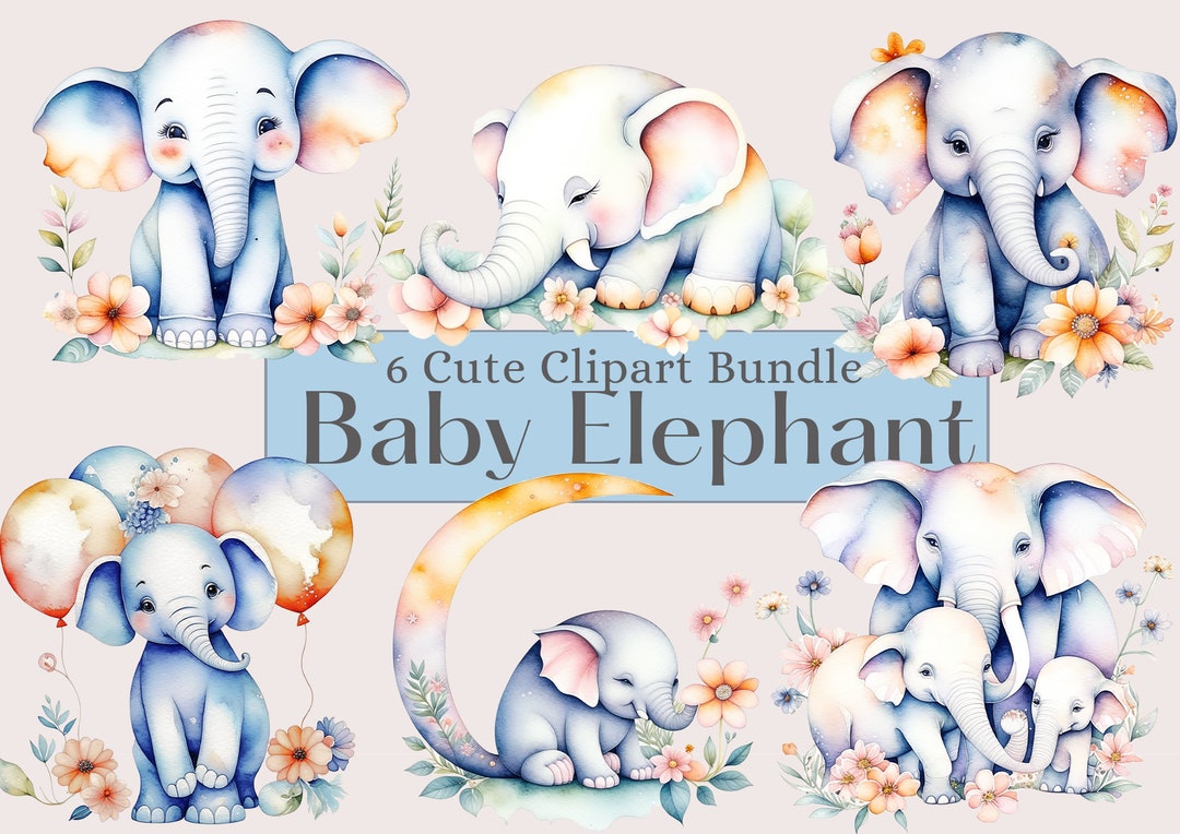 Baby Elephant Watercolor Clipart, Safari Baby Animals, Cute Baby Shower ...