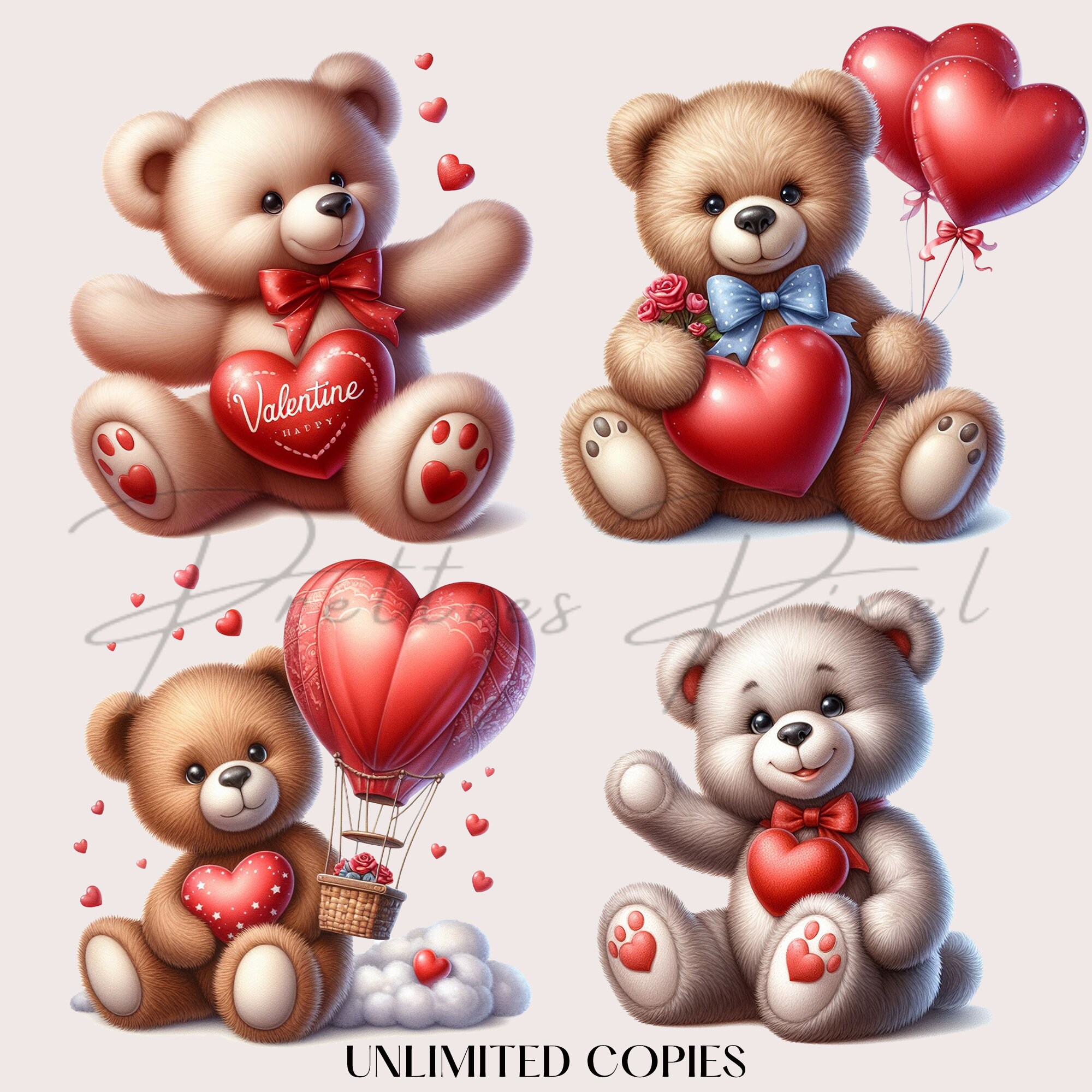 Watercolor Valentines Teddy Bear Clipart, 15 High Quality Pngs ...