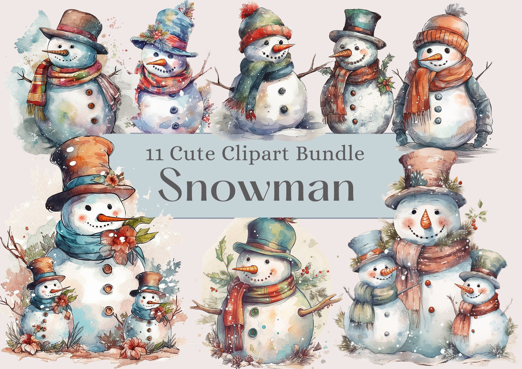 Snowman Clipart, Watercolor Clipart Bundle, Christmas Digital Planner ...