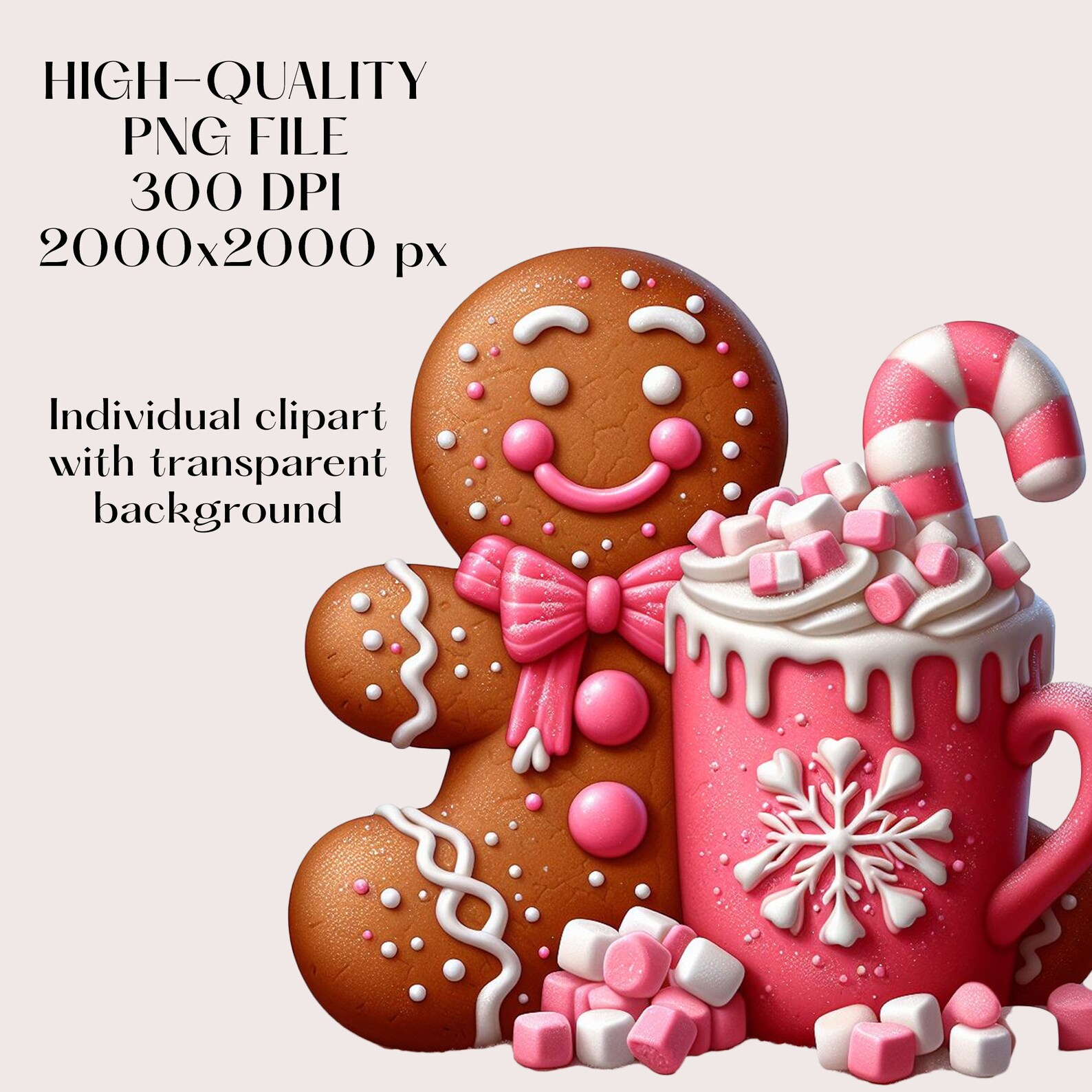 Watercolor Pink Christmas Gingerbread Clipart, Christmas Cookie ...