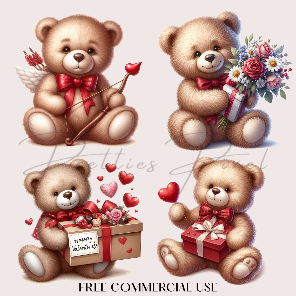 Watercolor Valentines Teddy Bear Clipart, 15 High Quality Pngs ...