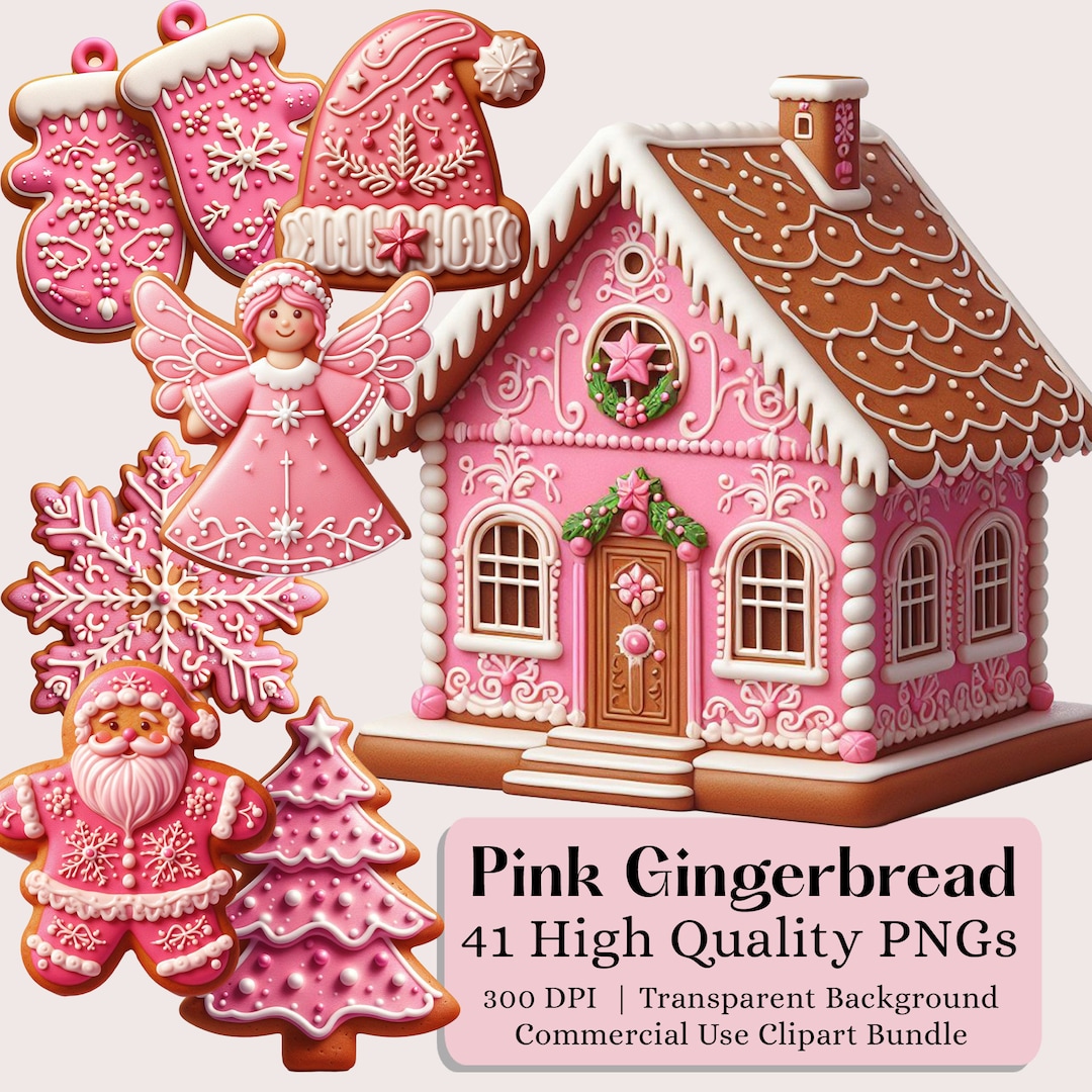 Watercolor Pink Christmas Gingerbread Clipart, Christmas Cookie ...