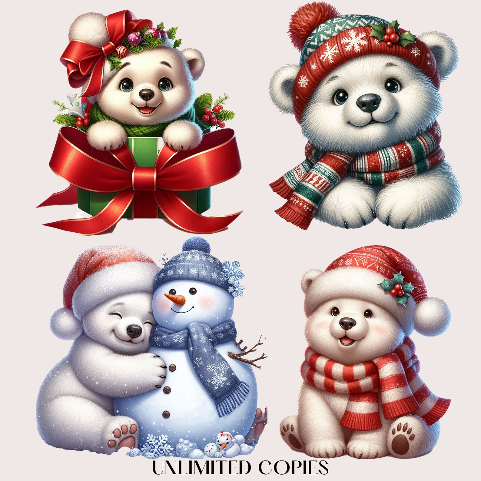 Winter Polar Bear Clipart, 20 High Quality Pngs, Christmas Graphics ...